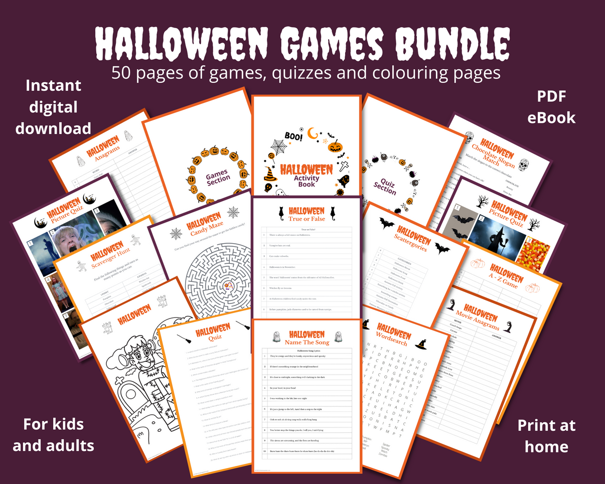 Halloween Activities Bundle | 50 pages | including quizzes, games, col ...