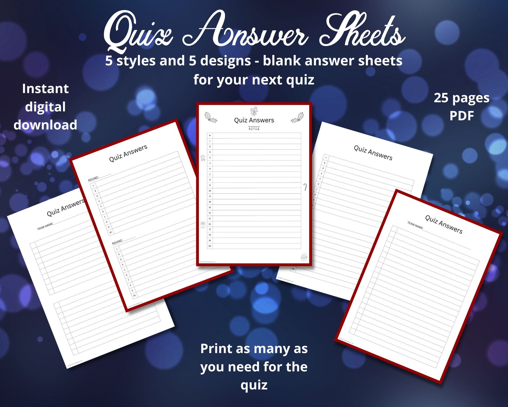 Quiz Answer Sheet Bundle | 5 Designs – Christmasphere