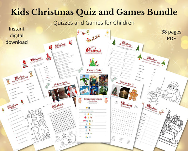 Kids Christmas Quizzes and Games Bundle | 38 pages | 3 Christmas pictu ...